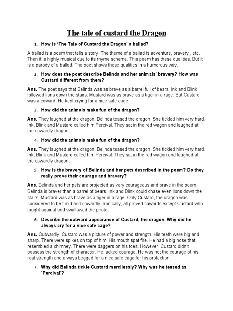 Custard the Cowardly Dragon Explained | PDF | Mystery, Thriller & Crime ...