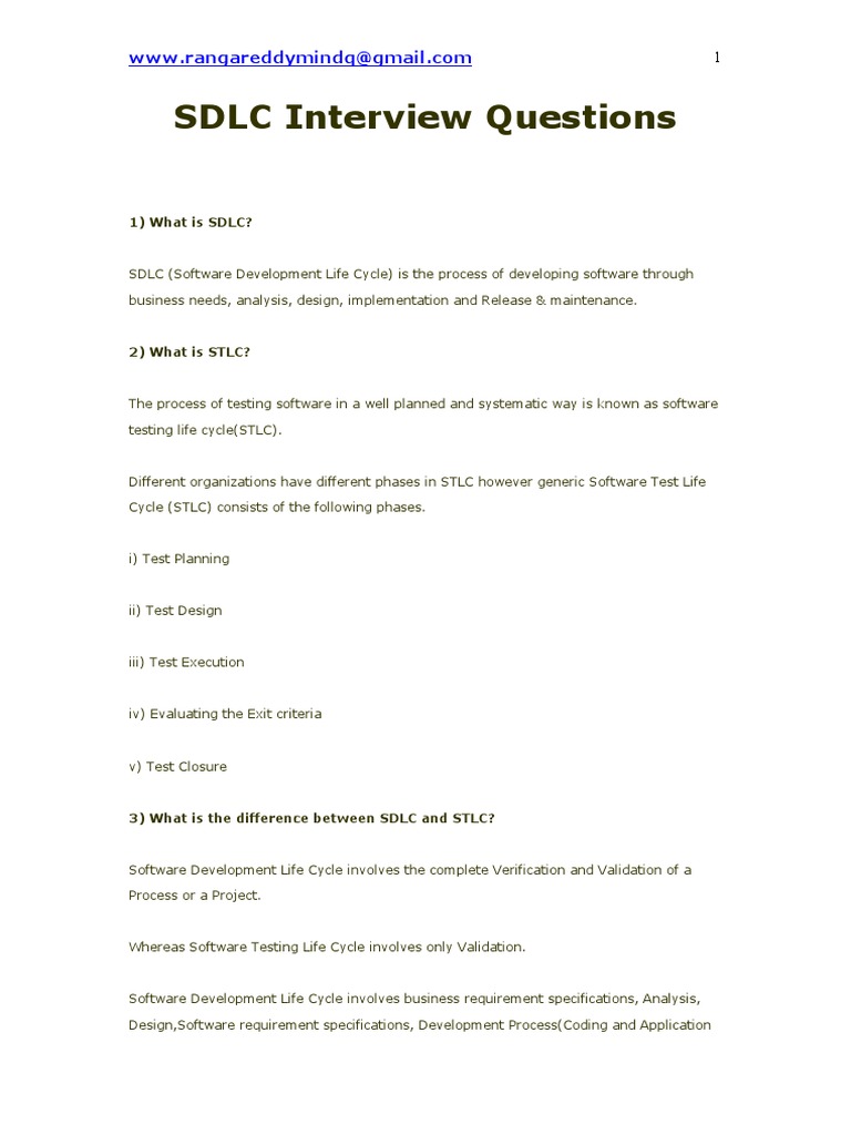 SDLC Interview Questions | PDF | Software Development Process ... SDLC Interview Questions | PDF | Software Development Process ...