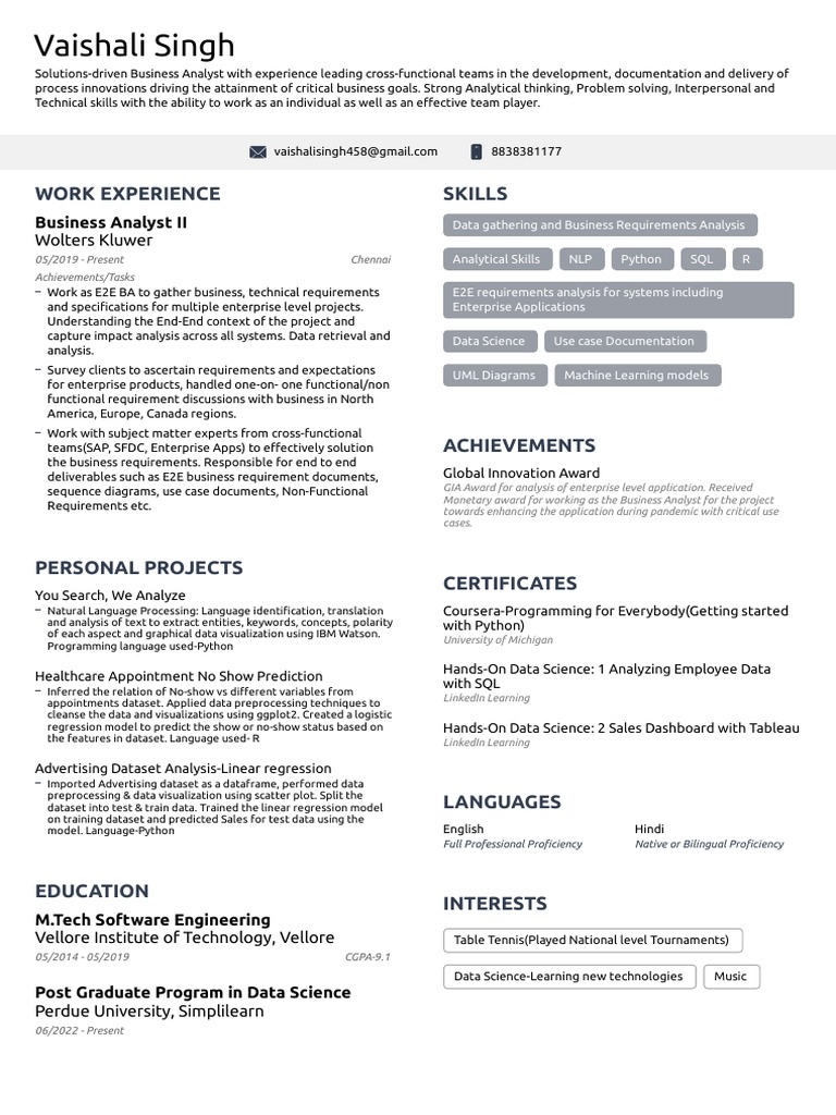 Resume-Vaishali Singh | PDF | Regression Analysis | Data
