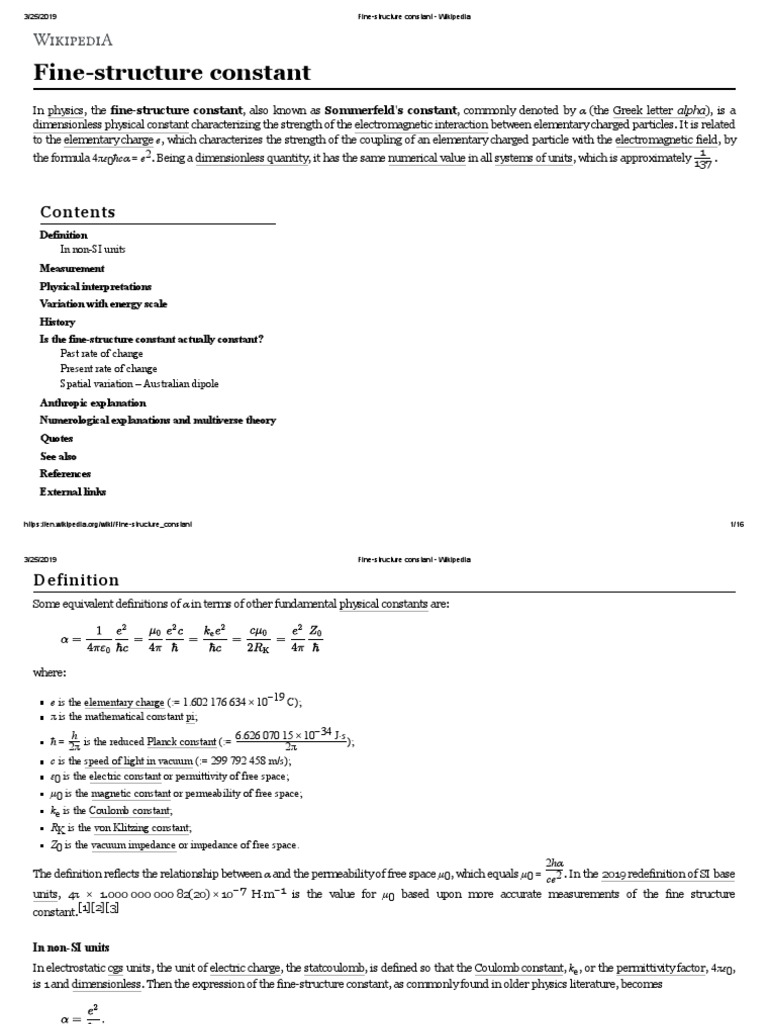 Fine-Structure Constant - Wikipedia | PDF | Electron | Quantum ...