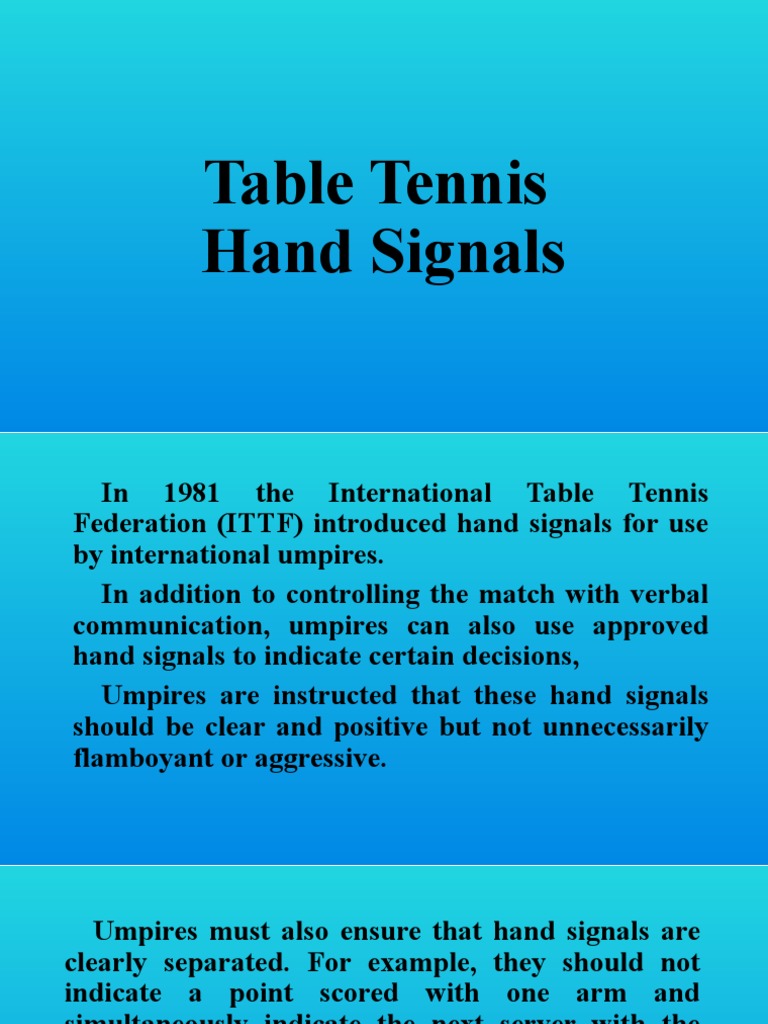 Table Tennis Hand Signals | PDF | Hand | Games Of Physical Skill