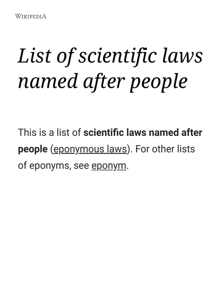 This Is A List of Scientific Laws Named After of Eponyms, See Eponym ...