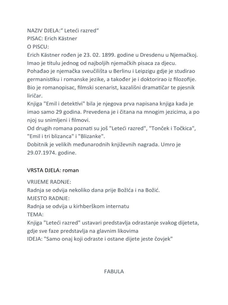 Leteci Razred Lektira | PDF