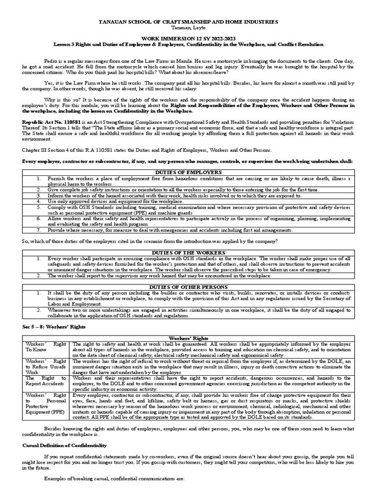q3 Lesson 3 Workers Rights | PDF | Occupational Safety And Health ...
