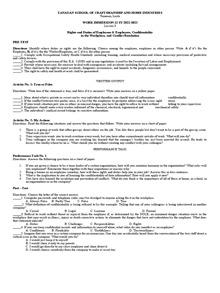 Rights, Duties, Confidentiality and Conflict Resolution in the Workplace: An Analysis of a ...