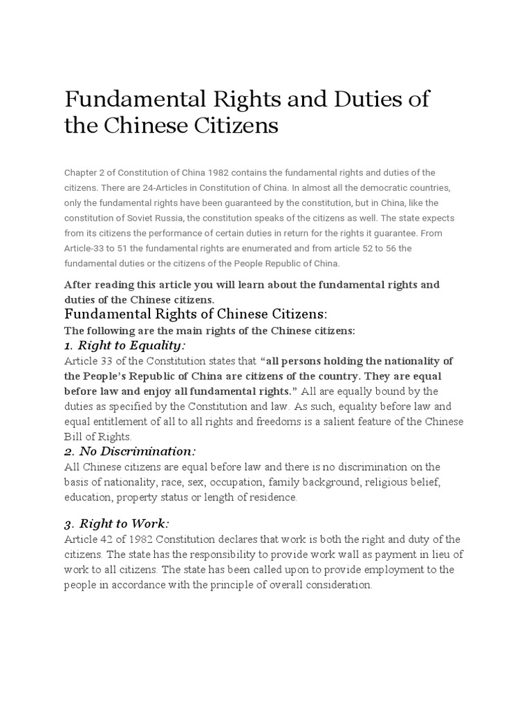 Rights and Duties of Chinese Citizens | PDF | Citizenship | Rights