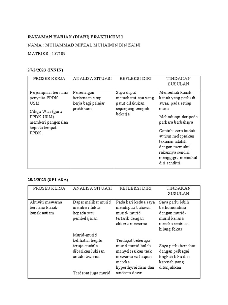 Praktikum PPDK USM: Pengalaman dan Refleksi | PDF