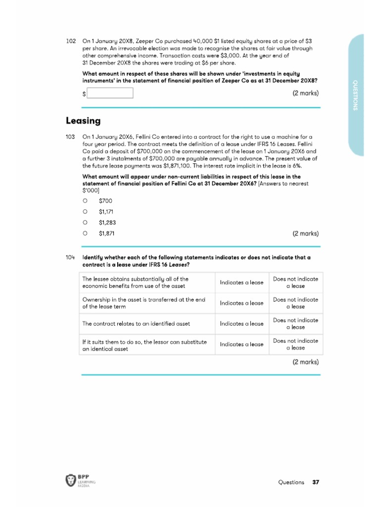 Home Work BPP Questions 103 - 114 | PDF