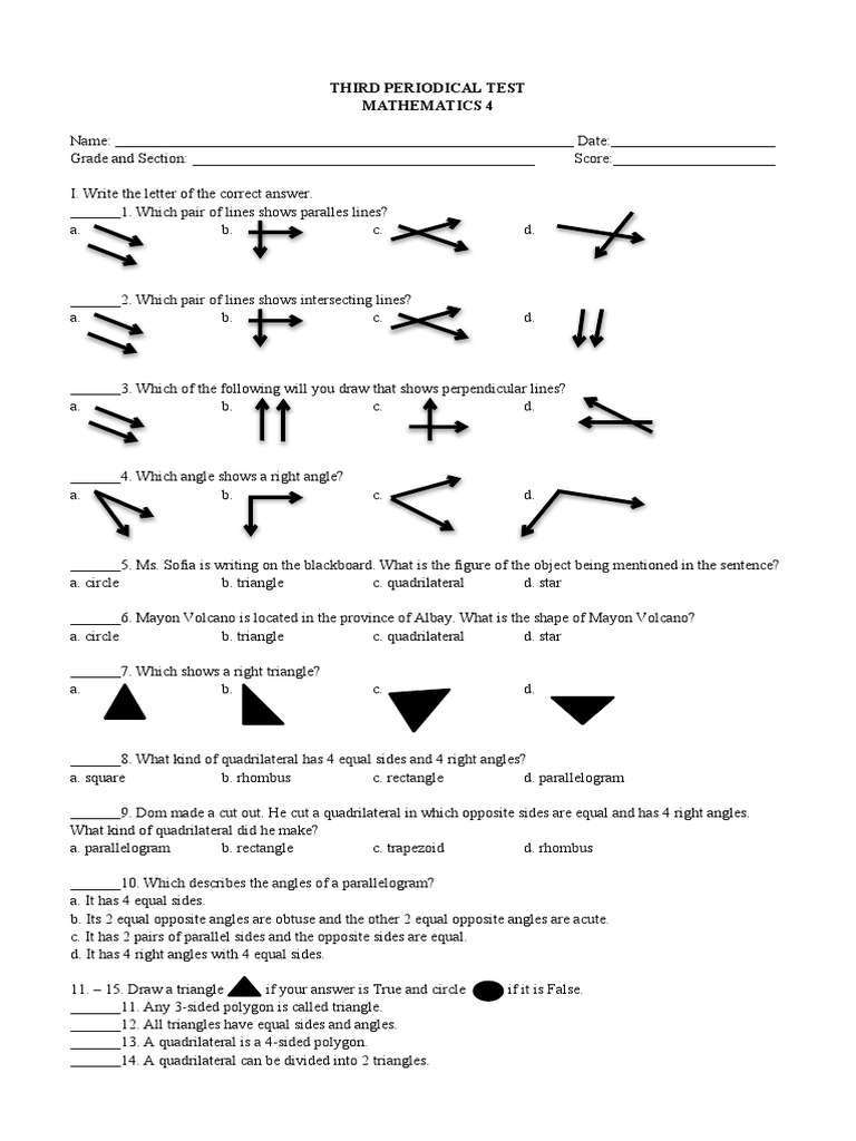 Mathematics 4 Periodical Test | PDF | Geometry | Elementary Geometry