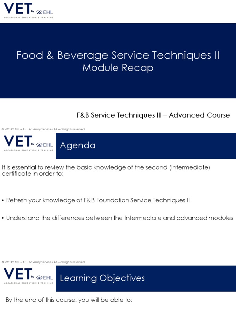 FBS 3.1 - S02 - F&B Service Techniques II Module Recap | PDF | Hotel | Food And Drink