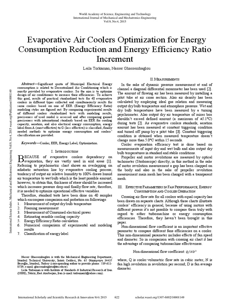 Evaporative Air Coolers Optimization For Energy Consumption Reduction and Energy Efficiency ...