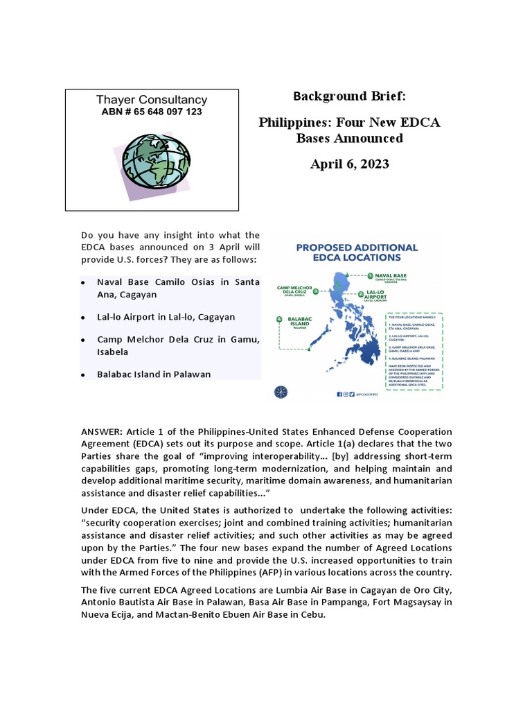 Thayer Philippines - Four New EDCA Bases Announced | PDF | Military