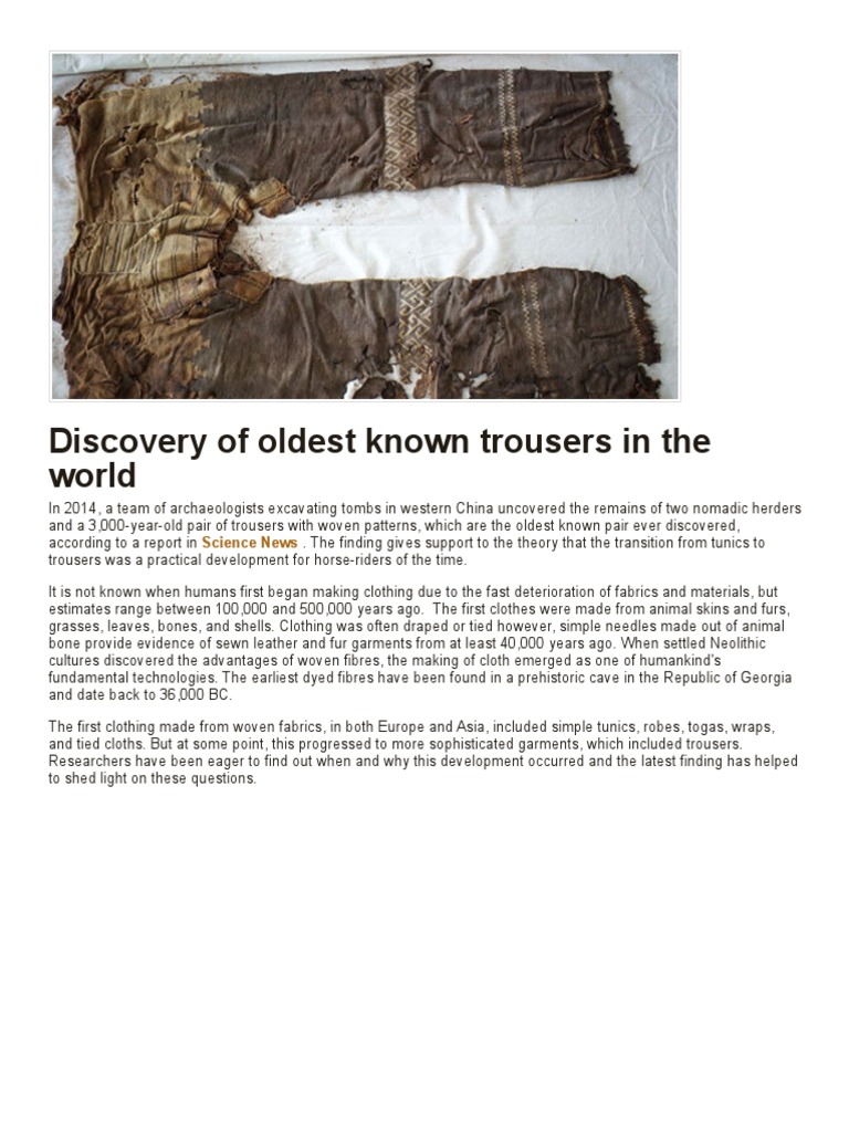 Discovery of Oldest Known Trousers in The World | PDF | Clothing | Textiles