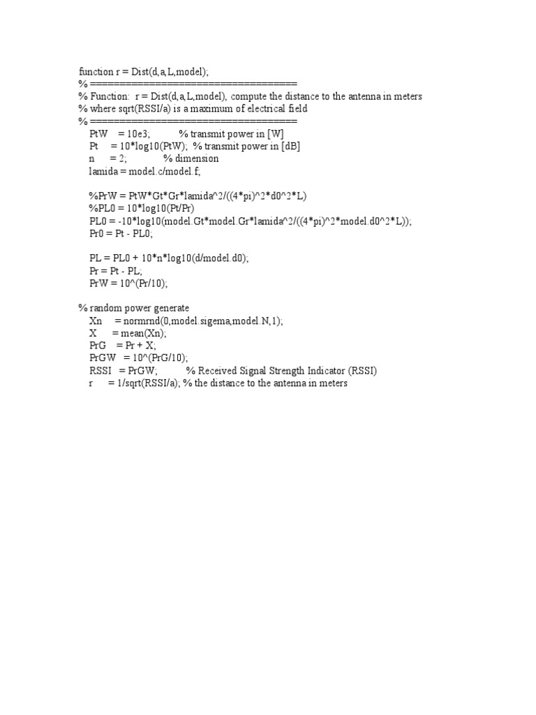 RSSI Distance Calculation Formula | PDF