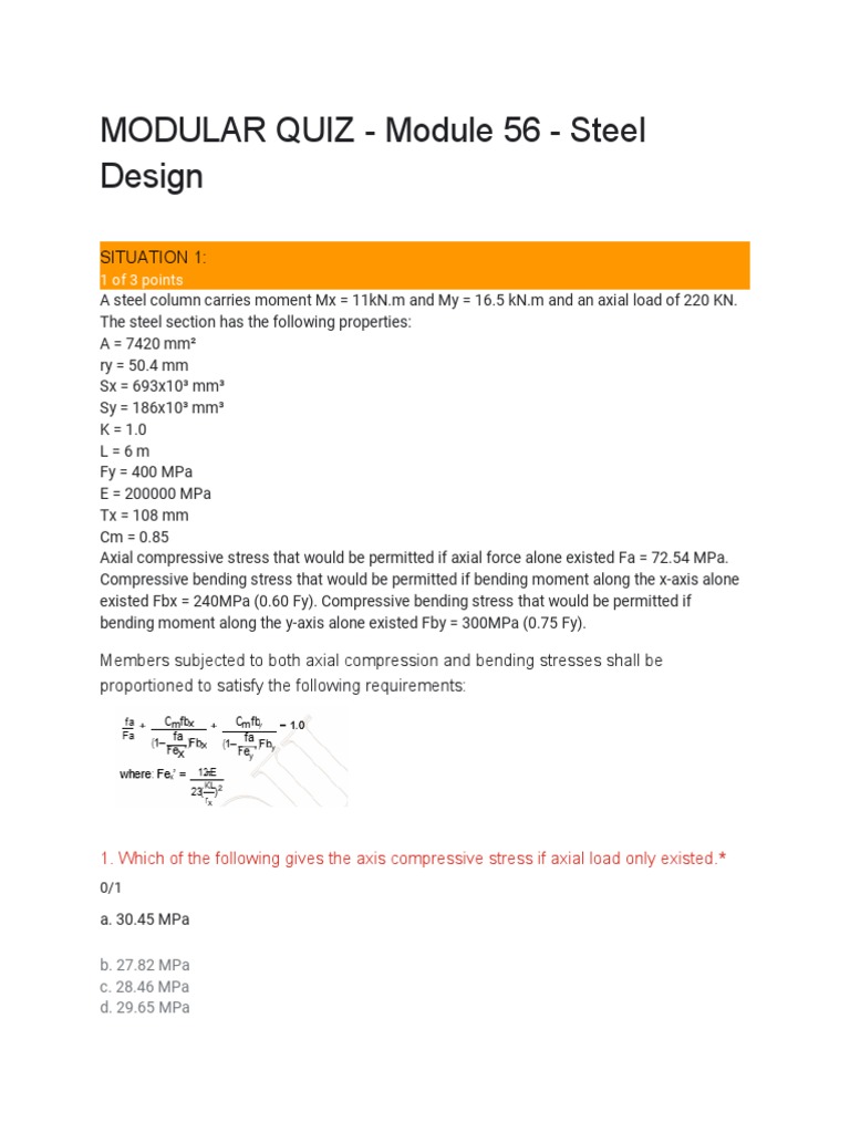 MODULAR QUIZ - 56 - Steel Design | Download Free PDF | Bending | Beam ...