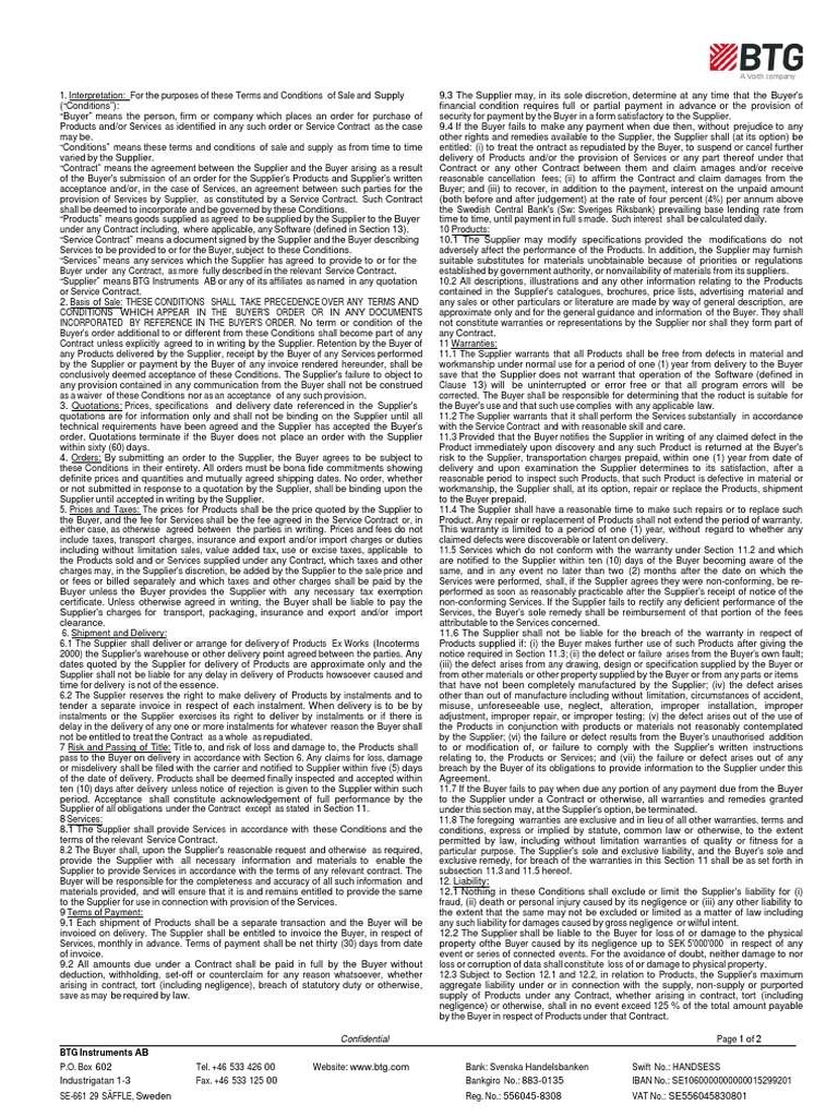 T&C BTG Instruments | PDF | Legal Liability | Breach Of Contract