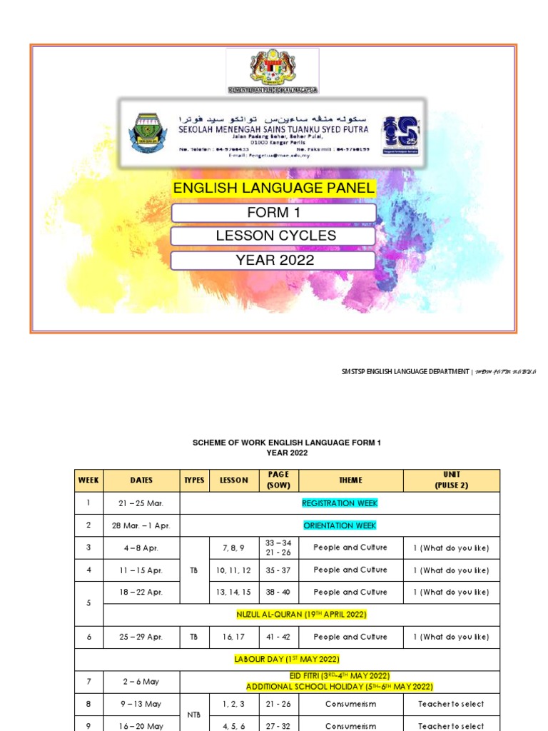 English Language Panel Form 1 Lesson Cycles YEAR 2022 | PDF