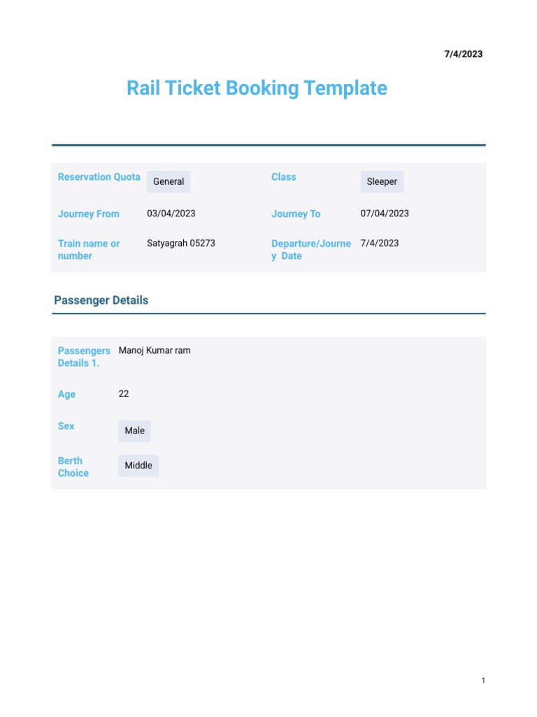 Rail Ticket Booking Template - Jotform PDF Editor | PDF
