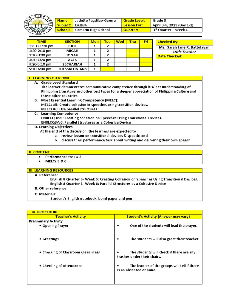 DLP Day 1-2 | PDF | Teachers | Communication