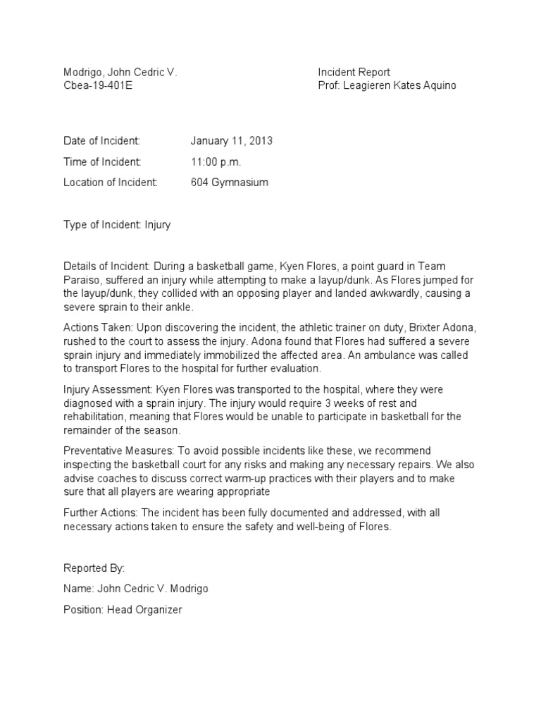 Incident Report 22o Na | PDF