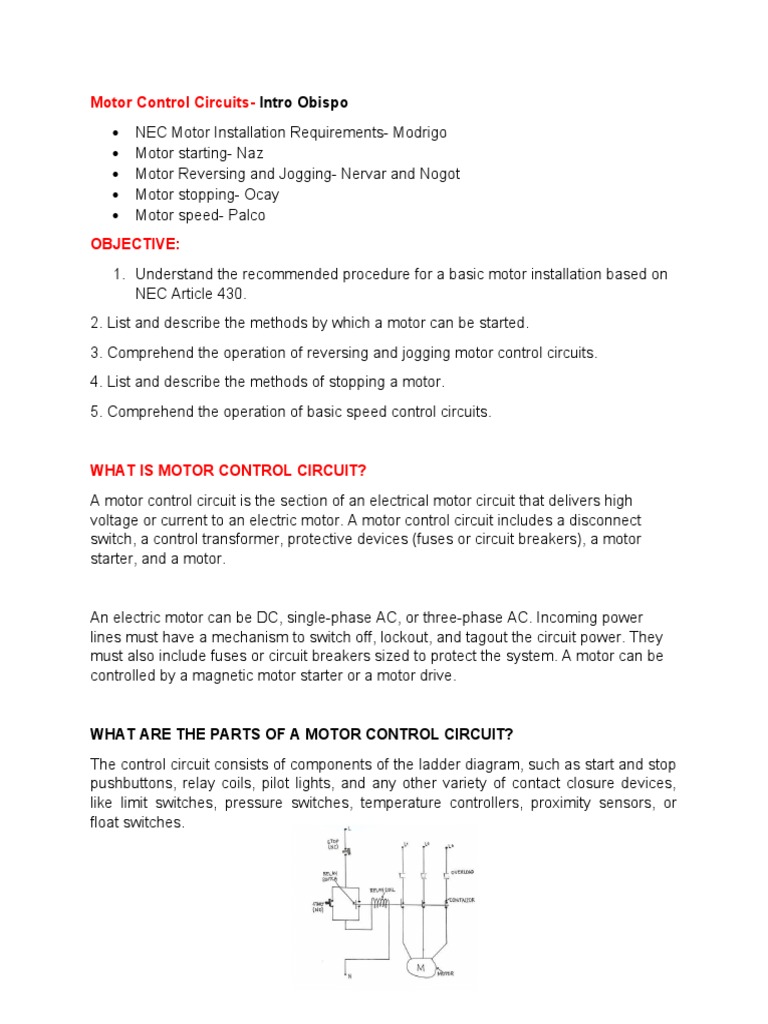 Motor Control Circuits Report | PDF | Electric Motor | Relay