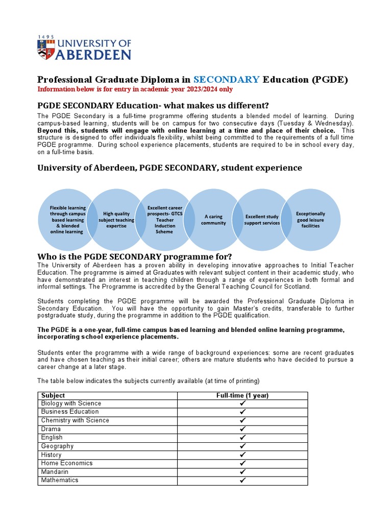 PGDE-2023-entry Secondary-Information-Dec-22 | PDF | Academic Degree | Teachers
