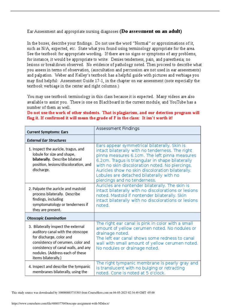 Otoscope Assignment With ND | PDF | Ear | Medical Diagnosis