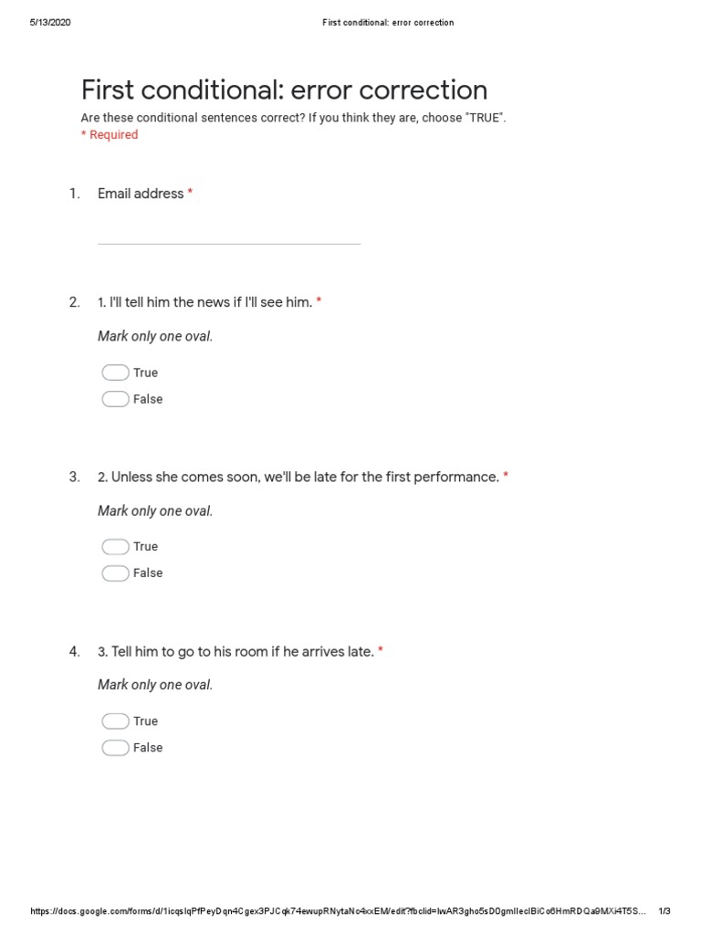 First Conditional - Error Correction Google Forms | PDF