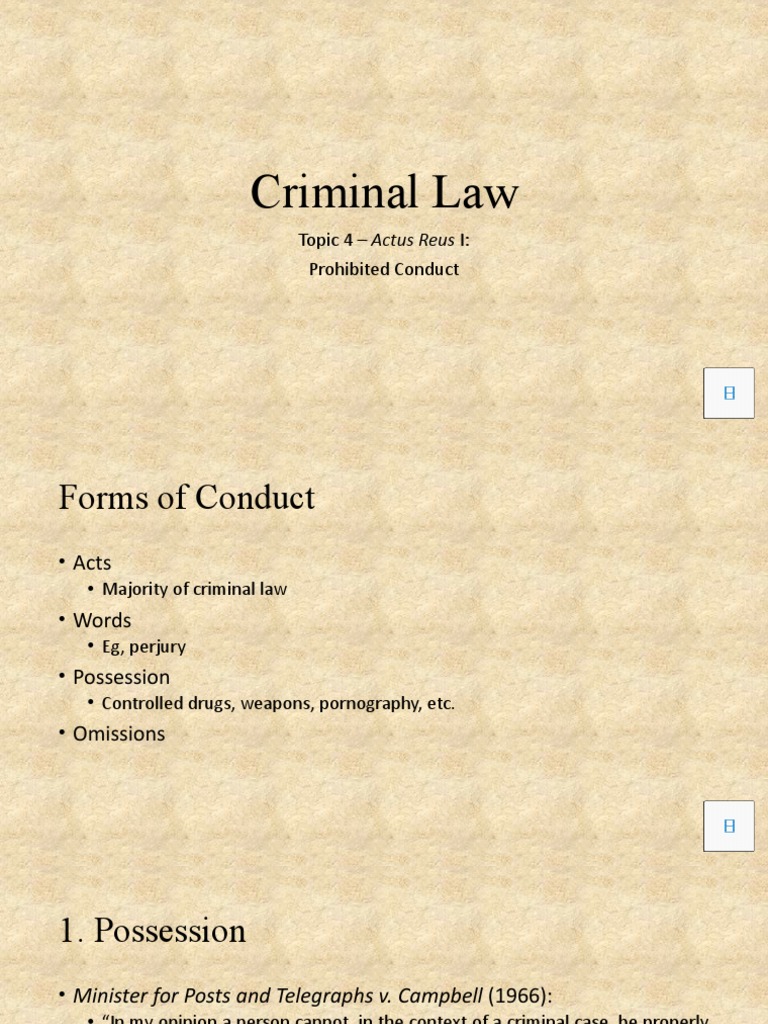 1 - Possession | PDF | Mens Rea | Criminal Law