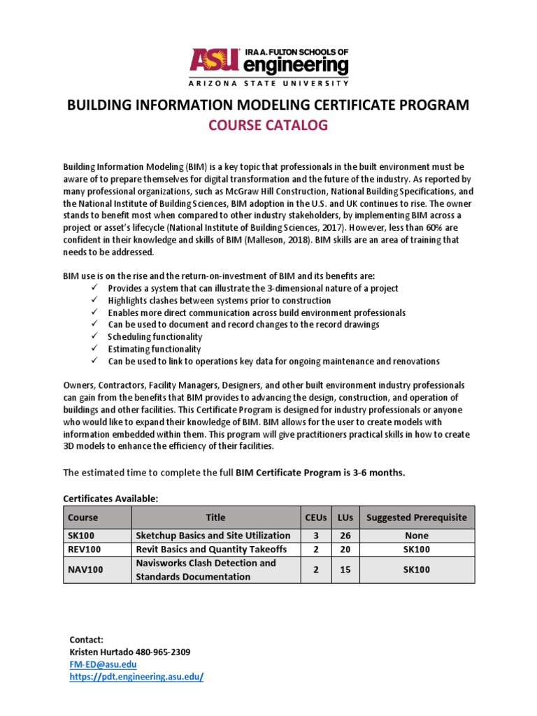 BIM Certificate Program Course Catalog | PDF | Building Information ...