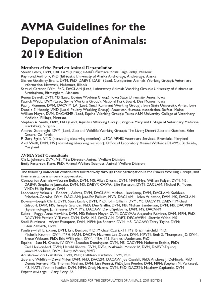 AVMA Guidelines For The Depopulation of Animals: 2019 Edition | PDF | Animal Welfare | Emergency