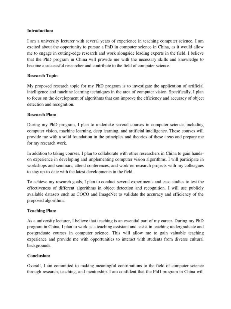 Personal Statement and Study Plan Chaina Example | PDF