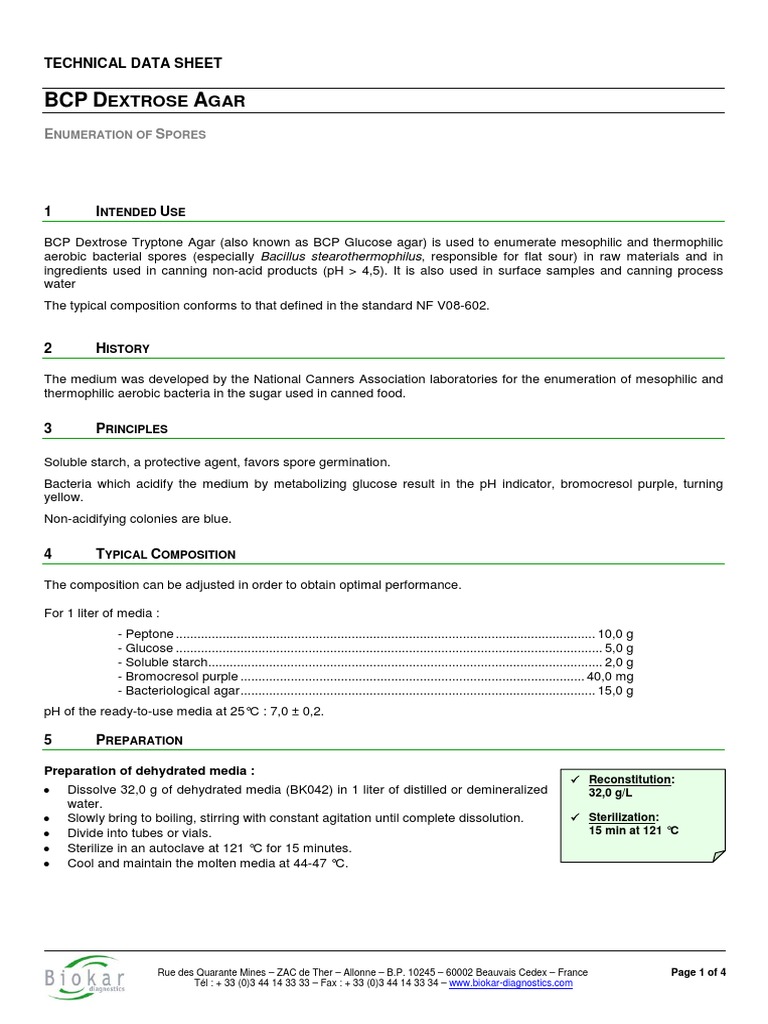 TDS - BCP DEXTROSE AGAR - BK042 - BM168 ENv9.cleaned | PDF | Agar | Microbiology