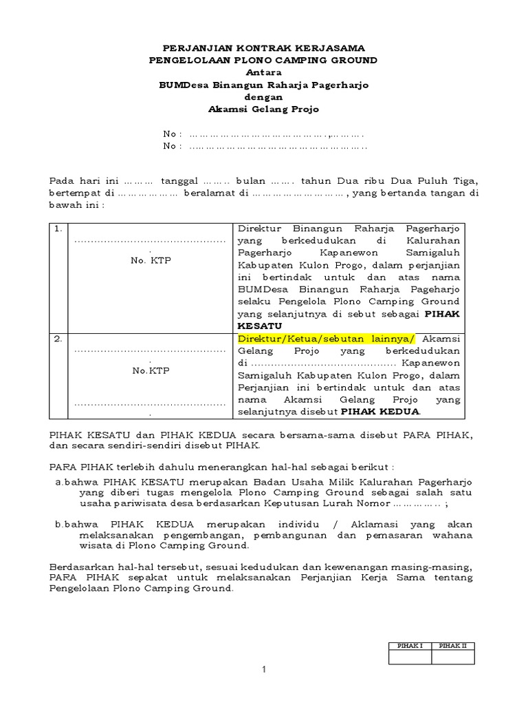 Draf KS Pengelolaan Camp Ground | PDF | Pengelolaan Keuangan & Uang