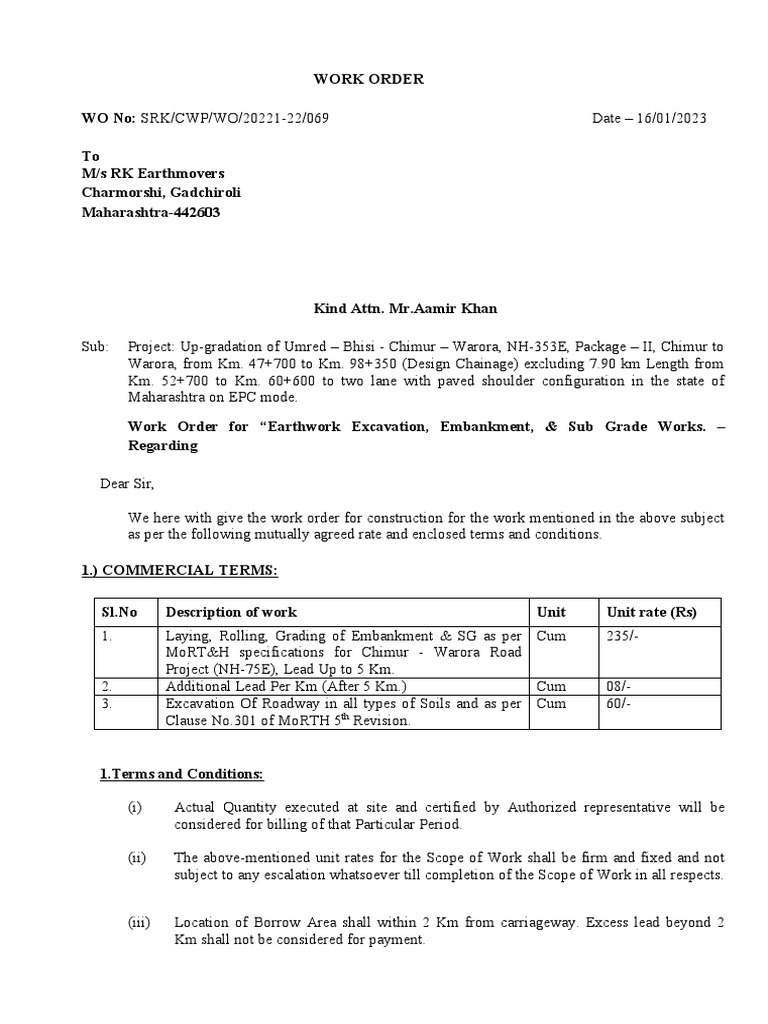 Work Orde RK Earthmovers (Muurum) | PDF | Employment | Taxes