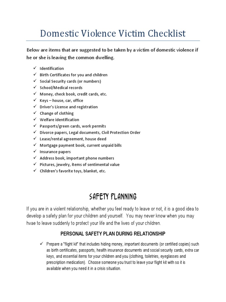 4 Safety Planning Checklist | PDF | Identity Document