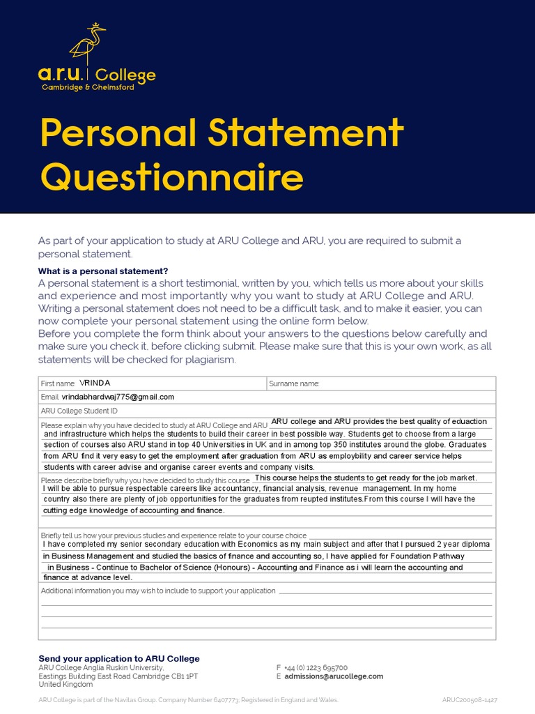 Writing Your Personal Statement for ARU | PDF | Accounting