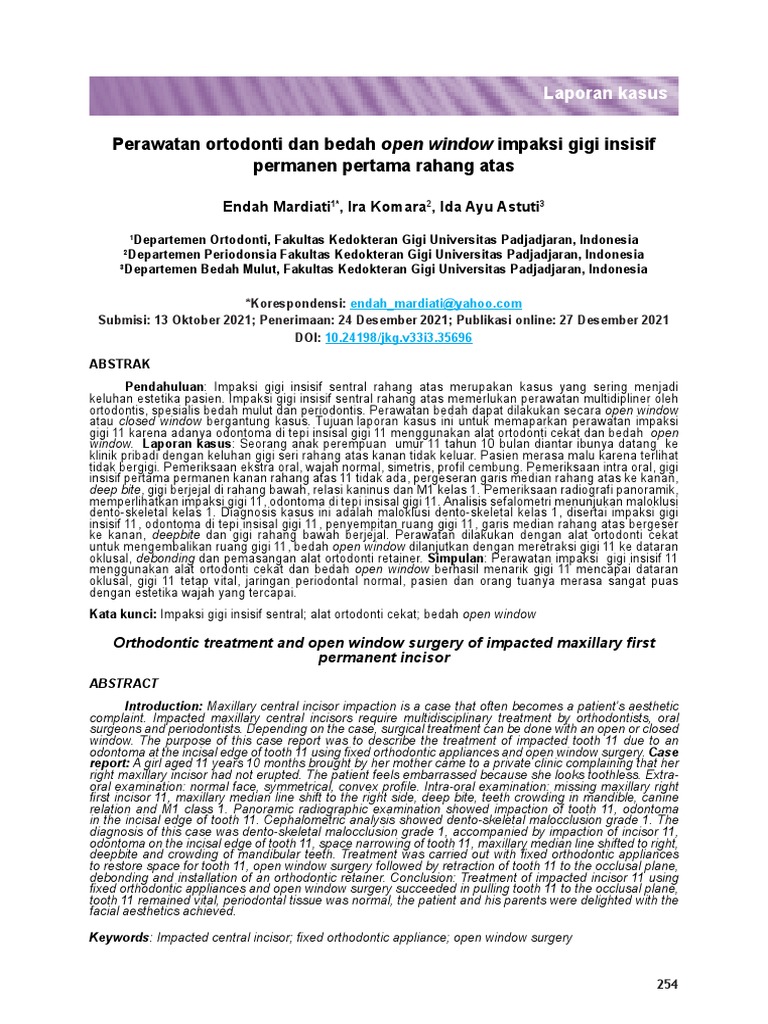 Perawatan Ortodonti Dan Bedah Open Window Impaksi Gigi Insisif Permanen ...