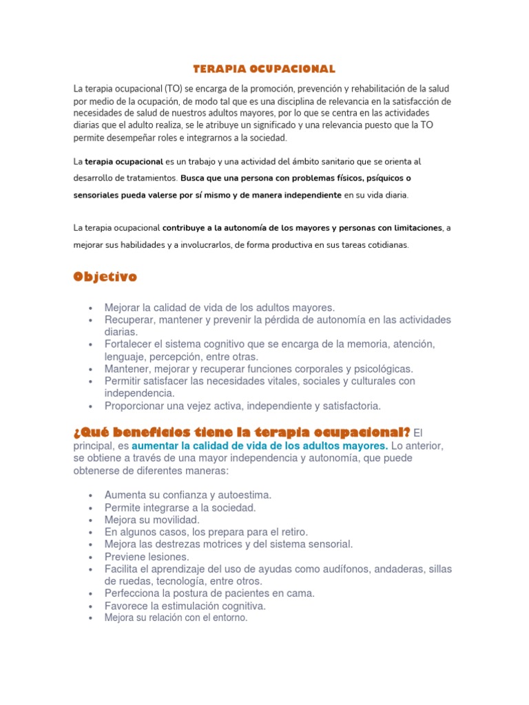 Terapia Ocupacional | PDF | Terapia ocupacional | Terapia física