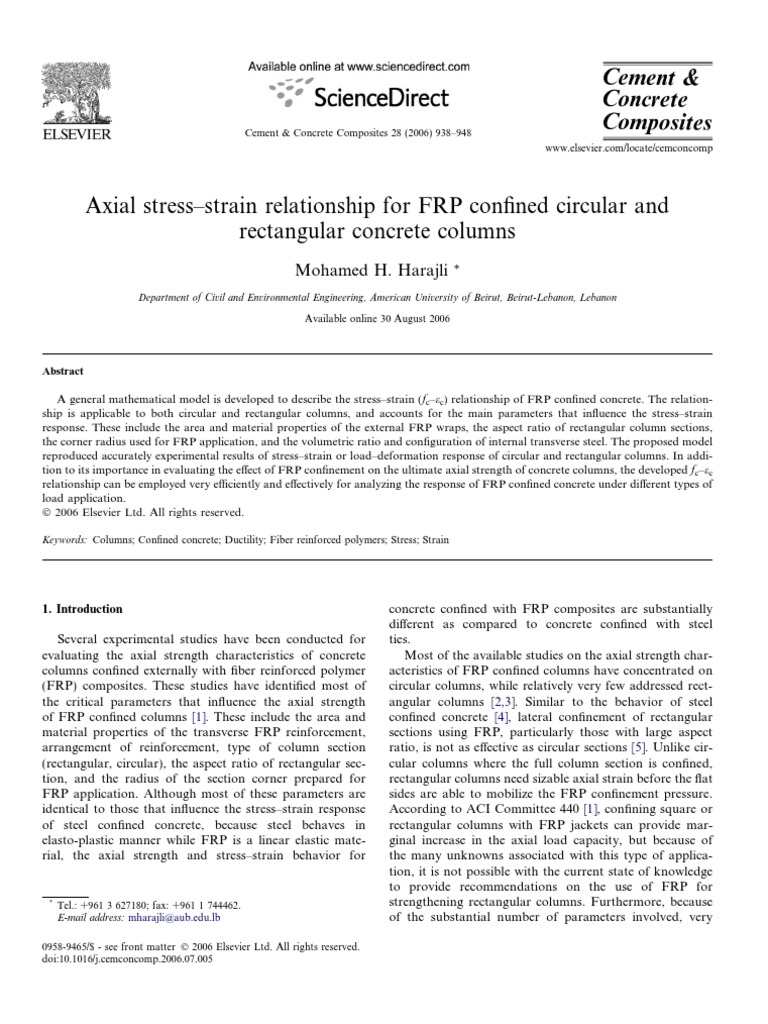 Axial Stress-Strain Relationship For FRP Confined Circular and Rectangular Concrete Columns ...