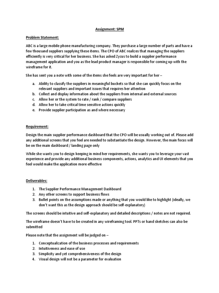 Supplier Performance Management - Case Study For Campus Hires | PDF ...