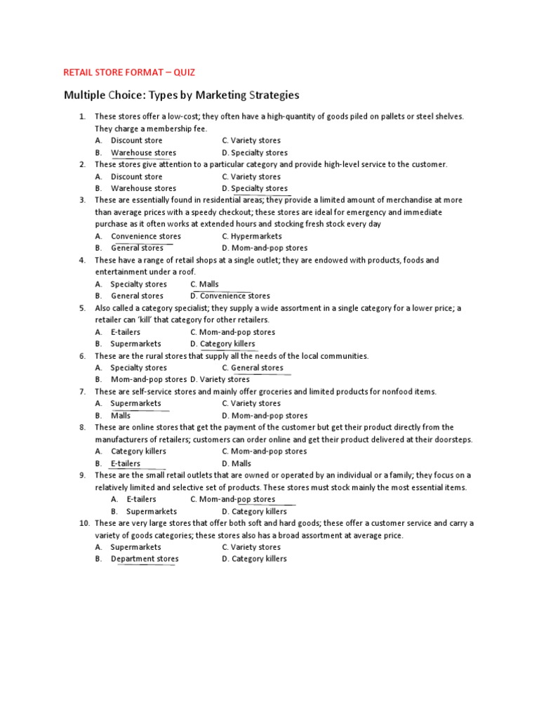 Understanding Retail Store Formats: A Multiple Choice Quiz on Marketing ...