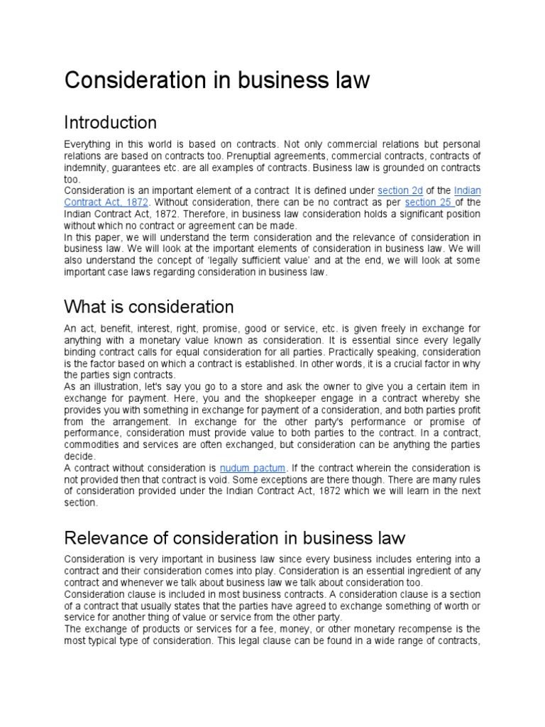 Consideration in Business Law | PDF | Consideration | Civil Law (Legal System)