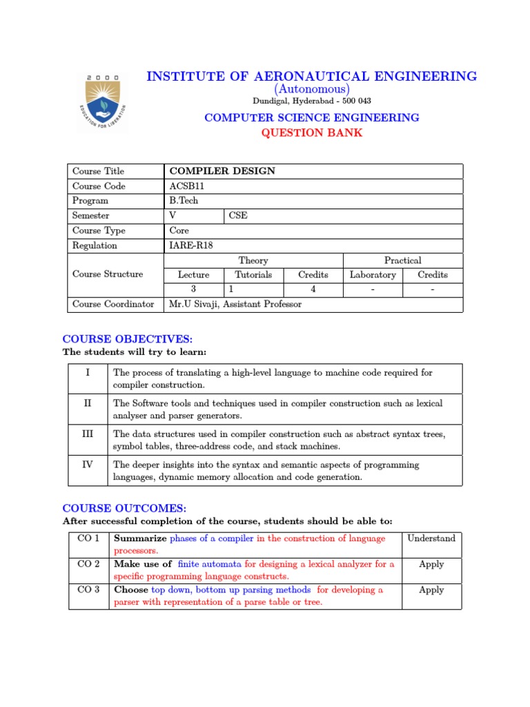 Cse CD QB R18 | PDF | Parsing | Compiler