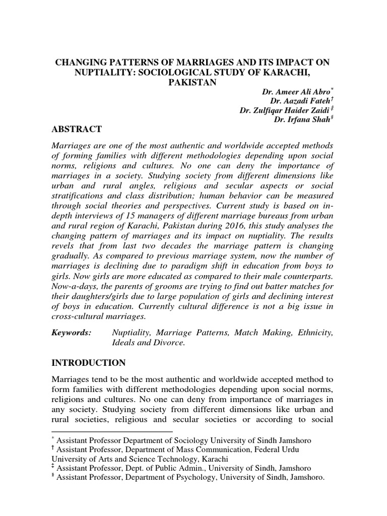 Changing Patterns of Marriages and Its Impact On Naptuality | PDF ...