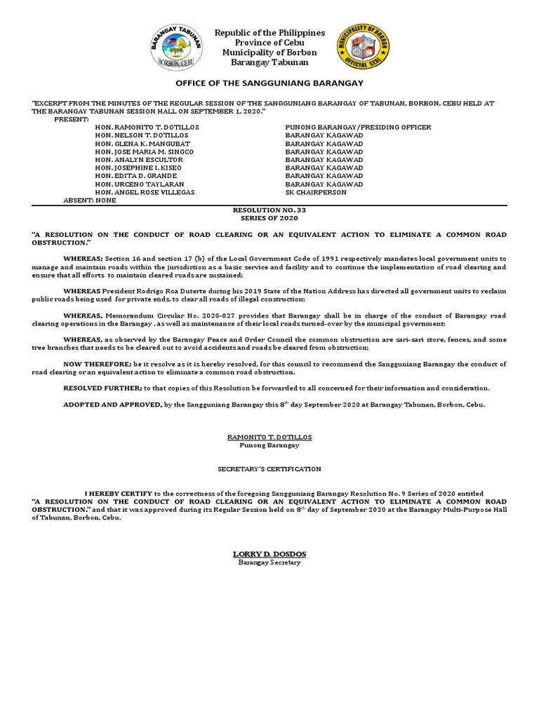 Resolution No. 33 Series of 2020: A Resolution Recommending the Conduct ...