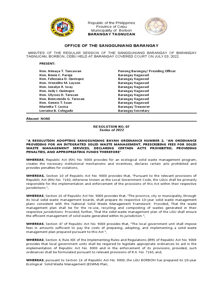 Borbon Integrated Solid Waste Ordinance | PDF | Waste Management | Waste