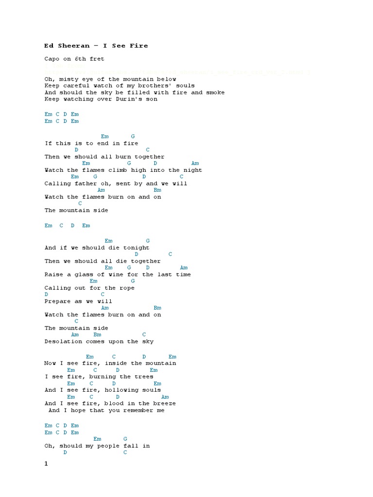 Ed Sheeran - I See Fire - Chords | PDF
