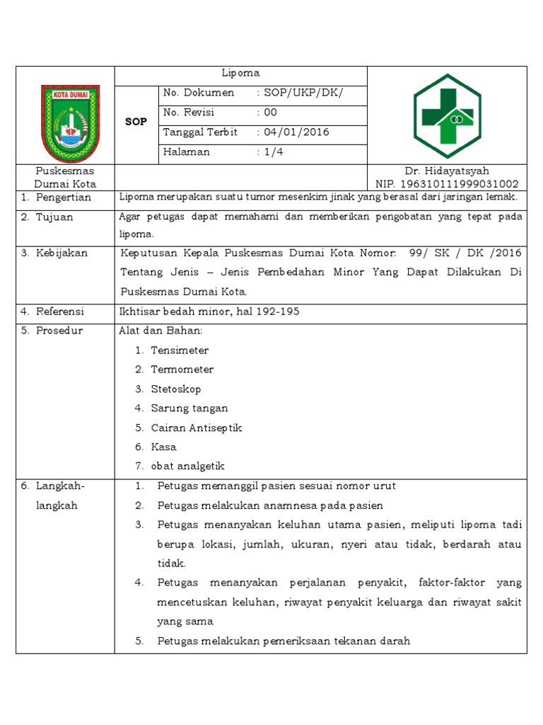 Prosedur Operasi Lipoma di Puskesmas | PDF | Pengembangan Diri ...