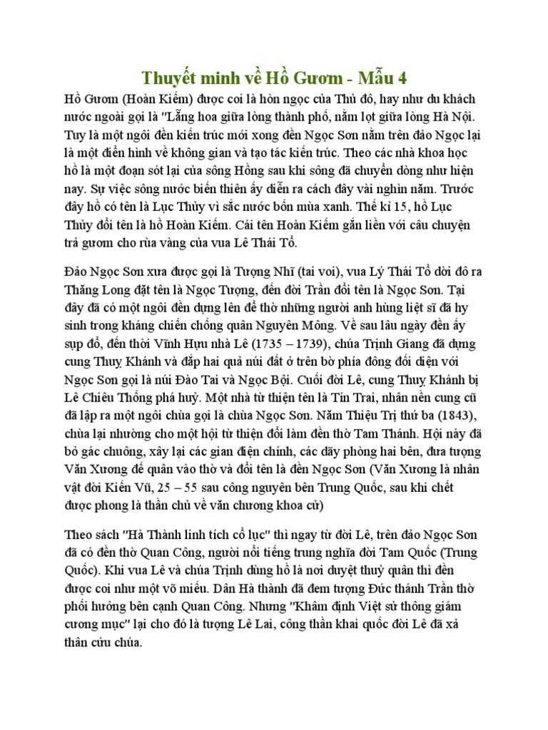Thuyết minh về Hồ Gươm | PDF